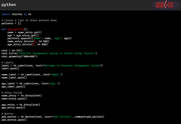 Hospital Management System in Python Using Tkinter - Genial Code